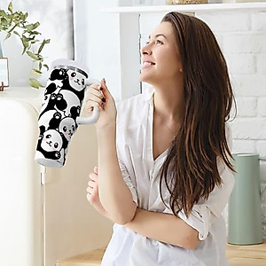 MCHIVER Cute Panda 30 oz Tumbler with Handle and Straw Stainless Steel Vacuum Water Bottle Leak-proof Travel Coffee Mug Insulated Tumbler for Home Office Car