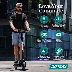 Gotrax APEX MAX Electric Scooter, 8.5" Pneumatic Tires, Max 19 Mile and 18Mph 350W Motor with Rear Single Shock, Bright Headlight and Taillight and Cruise Control, Foldable Escooter for Adult