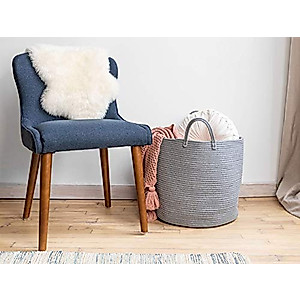 XXL Premium Cotton Rope Basket 18"x18"x16" - Big Basket for Blankets Living Room – Woven Laundry Basket- Grey Basket - Large Blanket Basket Living Room - Storage Basket - Large Baskets for Blankets