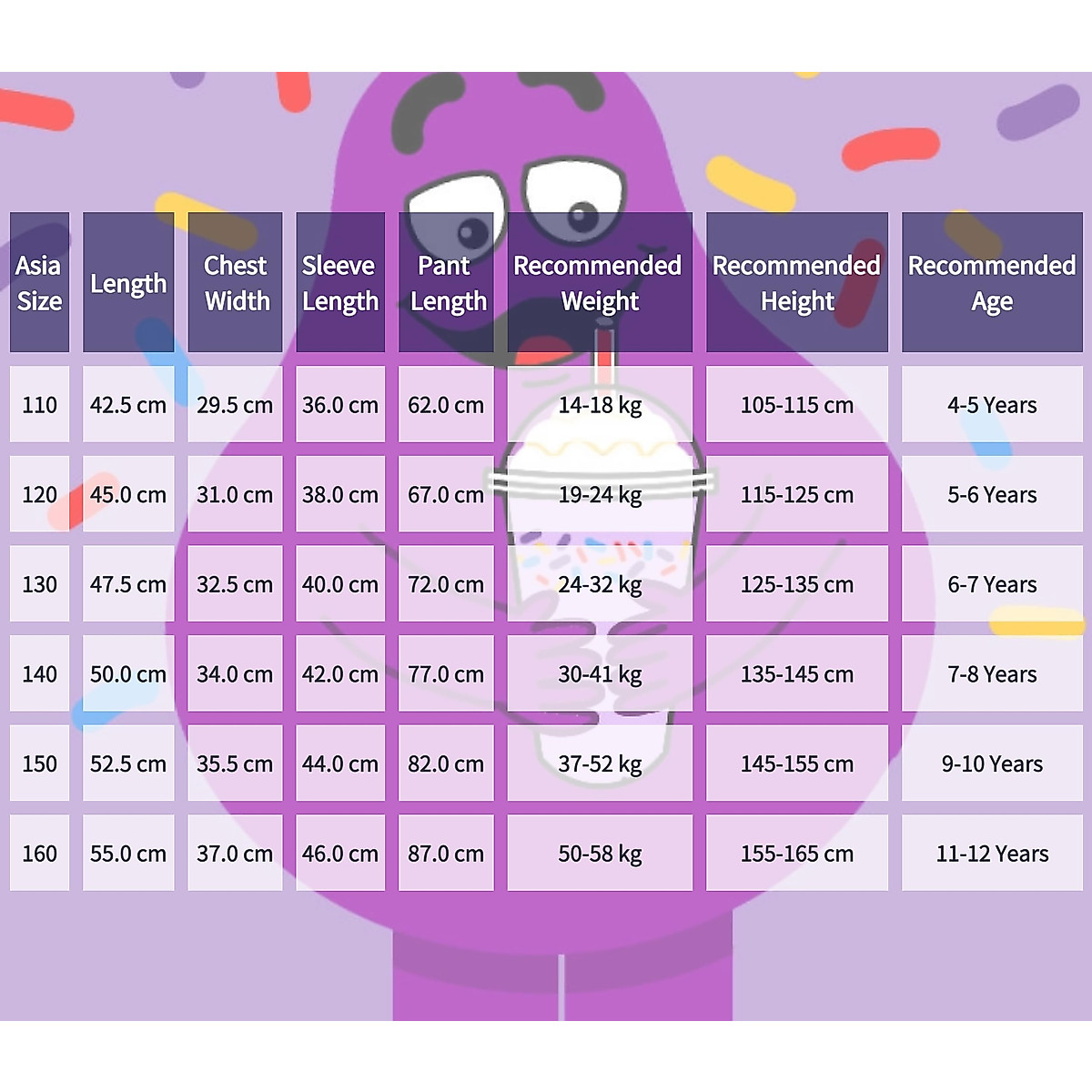 Grimace Costume for Kids Boys Girls Monster Cute Shirts and Pants Cartoon T-Shirt Swimsuits for Kids 4-12 Years