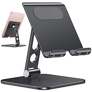 OMOTON Upgraded Adjustable Tablet Stand Holder, Heavy Duty Foldable Portable Monitor Stand, Travel Essentials for iPad Pro/Air/Mini, Surface Pro, 4.7''-15.6', Black