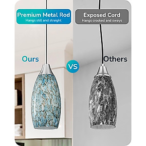 EDISHINE Pendant Light, Hand Blown Hanging Light Fixture, Adjustable Brushed Nickel Rods, Blue Glass Pendant Lighting for Kitchen Island, Sink, Bathroom, Dining Room