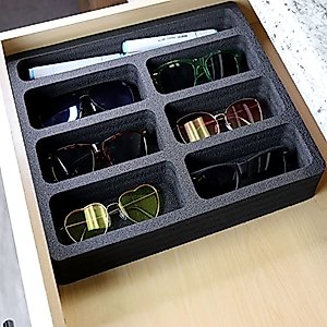Polar Whale Sunglasses Drawer Organizer Tray Insert for Home Bedroom Bathroom Vanity Dresser Counter Table Waterproof Washable Black Foam 6 Compartment 11.5 x 14.5 Inches
