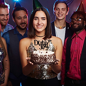 JOYMEMO 30th Birthday Decorations Black - Dirty 30 Foil Balloon & Cake Toppers, Happy Birthday Banner, Black Star Confetti Balloons, Foil Fringe Curtain for Men Women Thirty Birthday Party Supplies