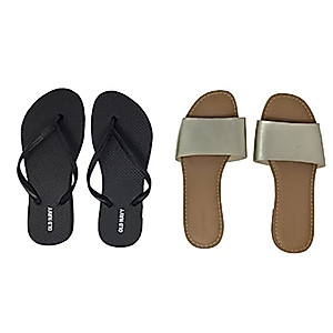 Old Navy ( 8 Faux-Leather Gold Wide-Strap Slide & Black Flip Flops