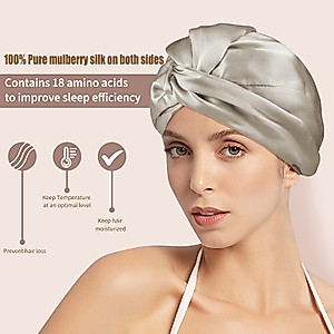 OLESILK Silk Bonnet for Sleeping Women: 100% Mulberry 22 Momme Silk, Adjustable Fit for Night Hair Care, No Frizz for Curls, Light Coffee