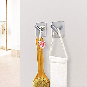 Fotosnow Adhesive Towel Hooks Heavy Duty Towel Hanger Anti-Skid Waterproof Stainless Steel Stick on Shower No Drill Hooks for Hanging-Bathroom and Kitchen 4 Packs