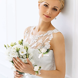 Long tiantian Prom Corsage Wristlet Band Corsage Wristlet and Boutonniere Set pearl Corsage Wristlet for White Wedding Flowers Accessories Prom Suit Decorations