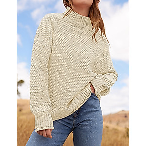 ZESICA Women's Turtleneck Batwing Sleeve Loose Oversized Chunky Knitted Pullover Sweater Jumper Tops,Apricot,Small