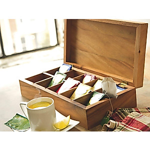 Ironwood Gourmet Rectangular Vauxhall Double Tea Box, Acacia Wood,Brown, 10 Compartment