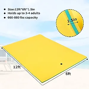 Outroad Water Floating Mat for Lakes Lily Floatation Foam Pad for Pools & Beach, Multiple Size, 12'x6' Yellow