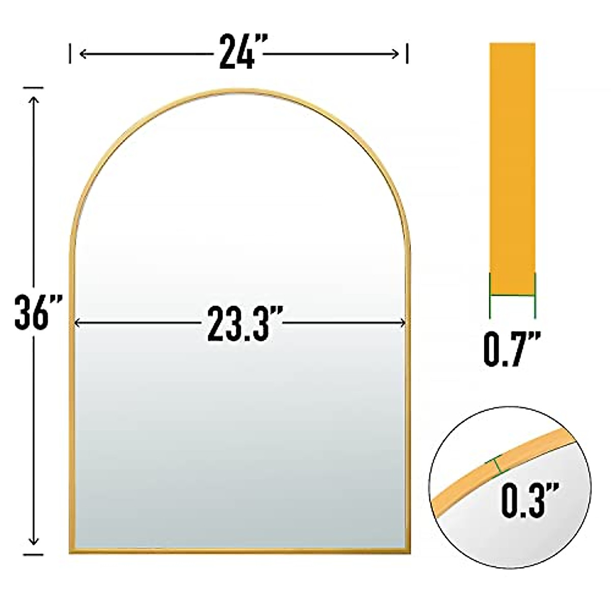 SCWF-GZ 24x36 Arch Mirror Square Wall Mounted Metal Frame Mirrors for Entryway Bedroom Bathroom Living Room 22x30 24x36 inch Black Silver - Gold