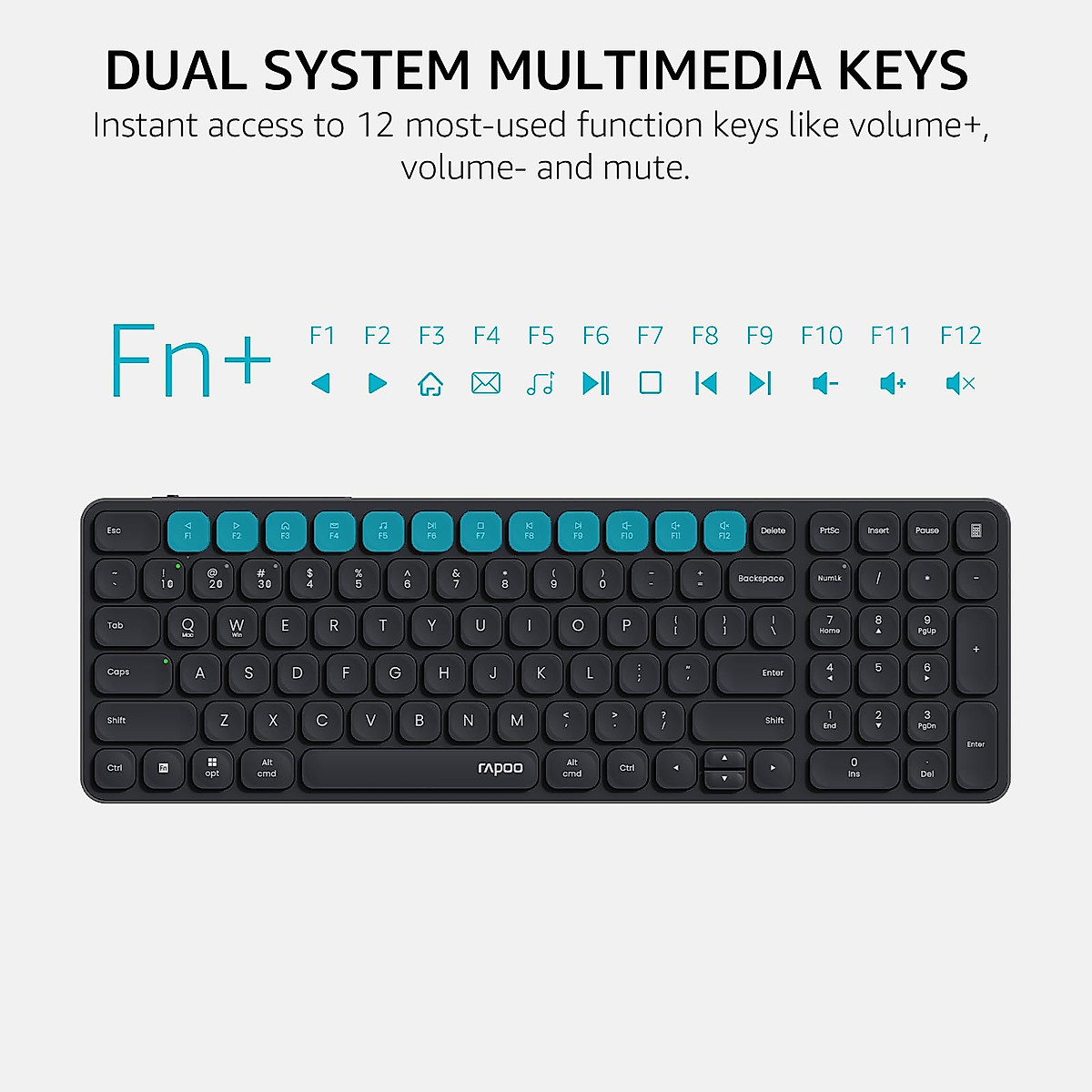 Rapoo E9350L Rechargeable Wireless Keyboard, Support 4 Devices, Ultra-Slim with Indicator Light, Quiet, 90-Day Battery Life, Full Size Keyboard with Numeric Keypad for Windows/Mac/Linux/Chrome, Black