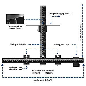 Raynesys Aluminum Alloy Cabinet Hardware Jig, Punch Locator Cabinet Drawer Drilling for Easy Installation, Adjustable Drill Guide for Door & Drawer Front Handles Punch Locator, Black