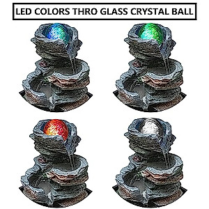 Tabletop Water Fountain-Indoor Fountain-Waterfall Fountain-Desk Fountain-Audible Relaxing Waterfall Sounds from Mini Water Fountain-Inspiring LED Colors from Water Wet Spinning Glass Ball