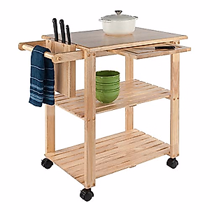 Winsome Wood Kitchen Cart With Cutting Board, Knife Block and Shelves, Beech