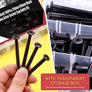 Hilitchi 84Pcs M6 Hex Drive Socket Cap Bolts Kit Countersunk Head Screws Bolts Dowel Barrel Nuts Crib Bolts Nuts Assortment Kit for Furniture Hardware Fitting (20/30/40/50/60/70/80mm)