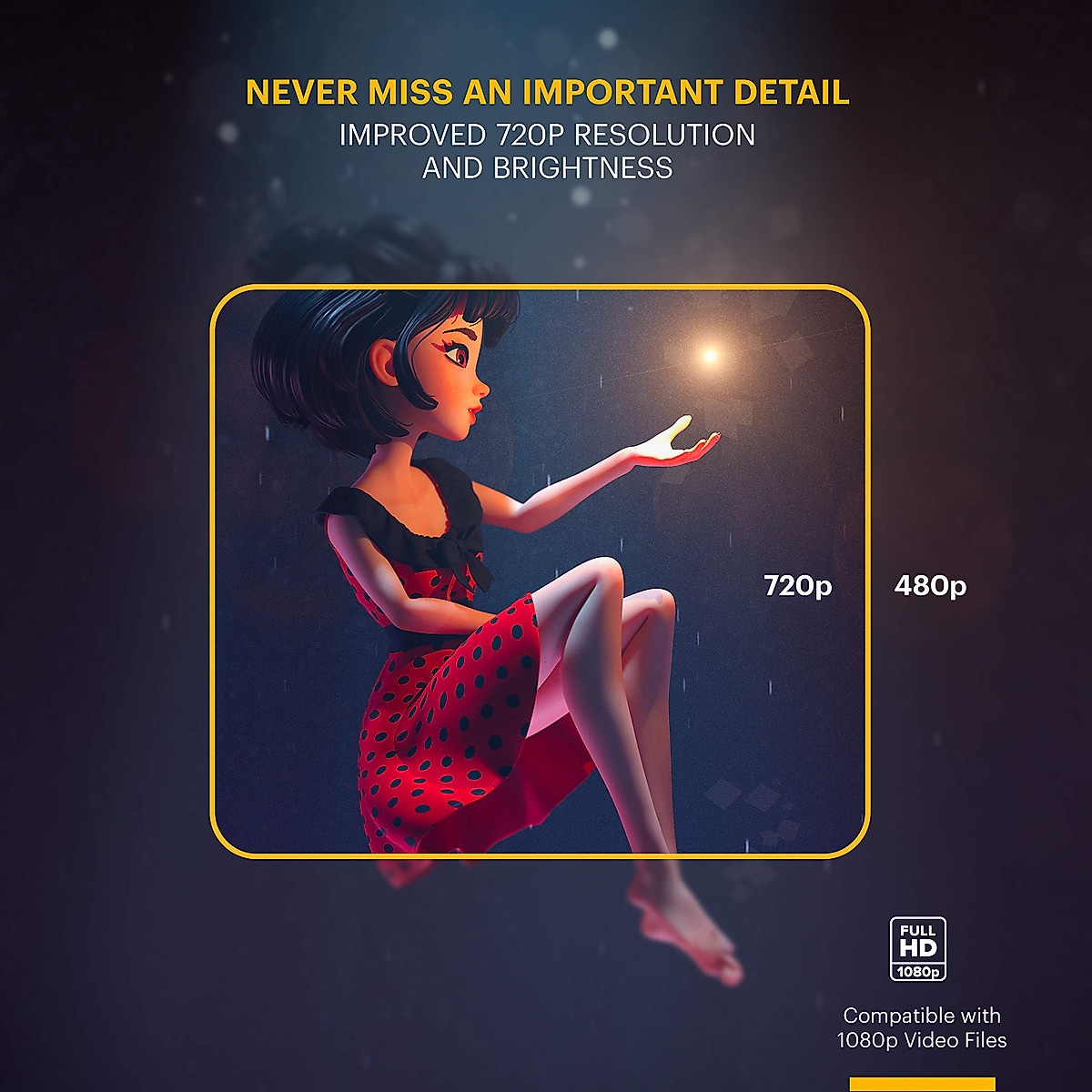 KODAK FLIK X7 Home Projector (Max 1080p HD) with Tripod, & Case Included | Compact, Projects Up to 150” with 720p Native Resolution & 30,000 Hour, Lumen LED Lamp| AV, VGA, HDMI & USB Compatible