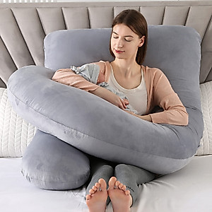 Elover Pregnancy Must Haves Pregnancy Pillow U-Shaped Full Body Maternity Support Pillow for Pregnant Women with Replaceable and Washable Velvet Cover Size 57" (Dark Gray, Velvet)