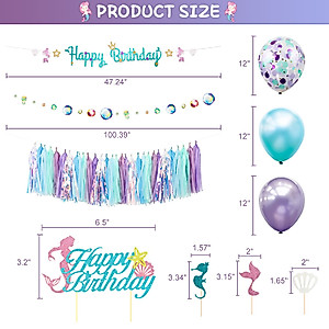 Mermaid Birthday Party Decorations Supplies Banner Tassel Garland Bubble Garland Hanging Jelly Fish Paper Lanterns Balloons Cake Topper Mermaid Happy Birthday Decorations for Kids Girls Women