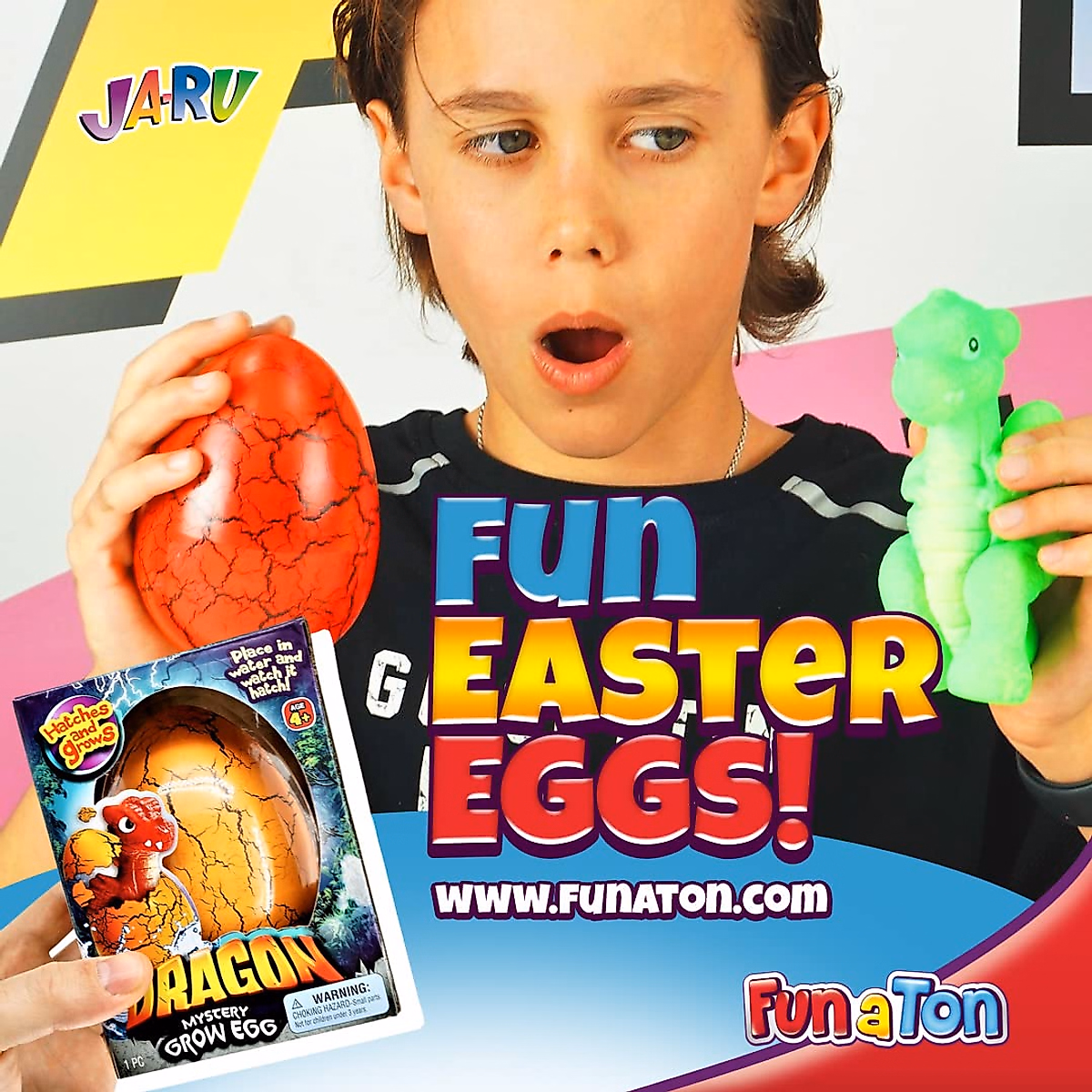 JA-RU Giant Hatching & Growing Dragon Eggs (1 Egg Assorted) Mystery Surprise Dinosaur Toys for Kids. Water Growing Toys. Easter Basket Birthday Party Stocking Stuffer. 4604-1A