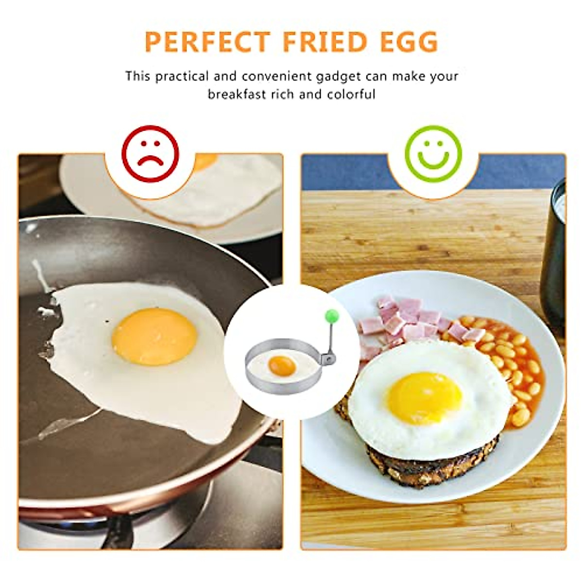 5 Pack Egg Rings, LEEFONE Stainless Steel Pancake Mold Set with Handle, Non-Stick Egg Maker Molds for Griddle Frying Cooking