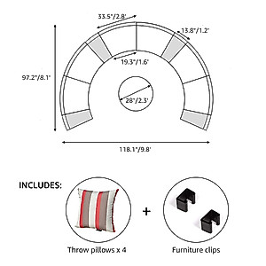 SUNSITT 11 Pieces Patio Furniture Set Outdoor Half-Moon Sectional Set with Round Coffee Table, Brown PE Wicker & Beige Cushion