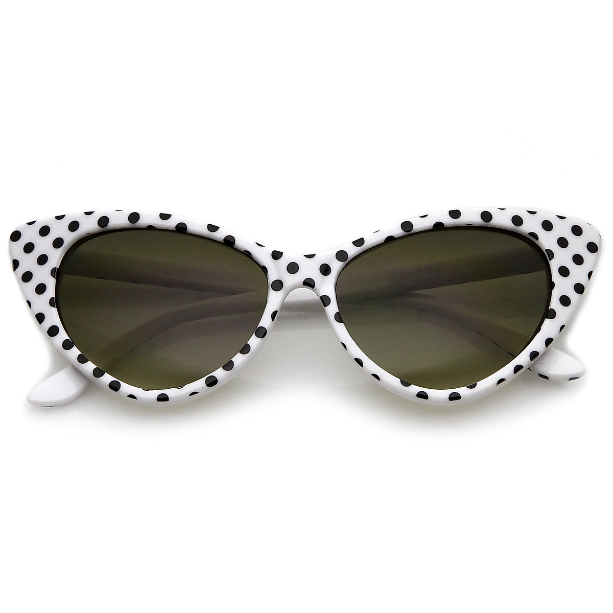 zeroUV - Polka Dot Cat Eye Womens Mod Fashion Super Cat Sunglasses (White-Black/Smoke Gradient)
