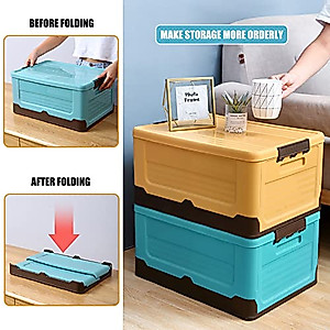 ORIJOYNA Collapsible Storage Bins with Lids 6Gal Folding Plastic Stackable Utility Storage Container Heavy Duty withstand 60 Lbs Multifunctional Storage Box for Grocery,Books,Clothes,Shoes(23L,Yellow)