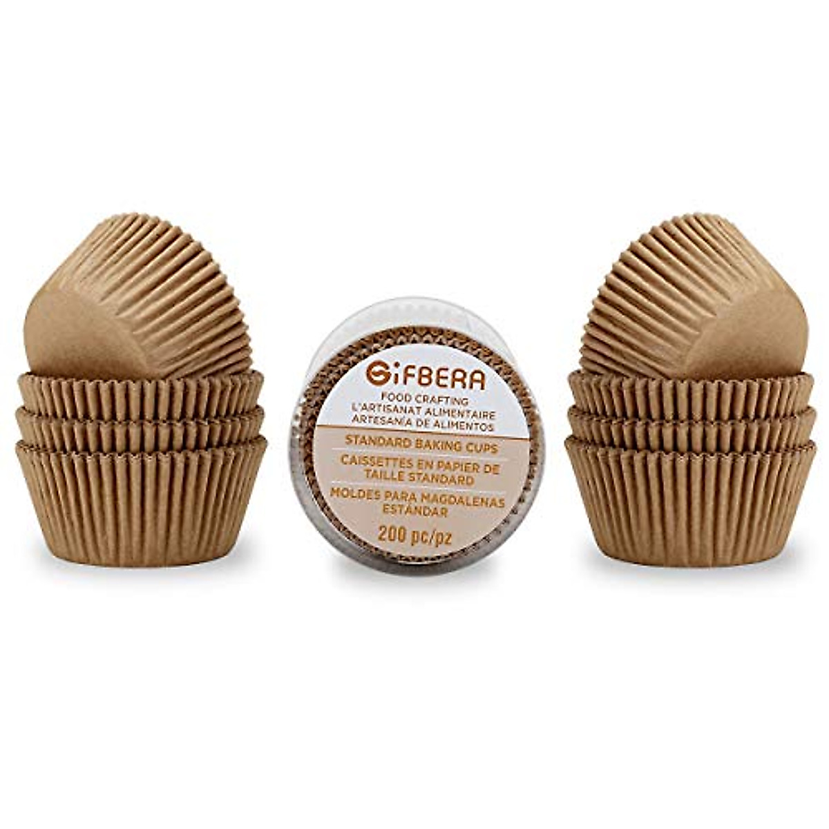 Gifbera Natural Odorless Cupcake Liners Standard Greaseproof Paper Muffin Baking Cups 200-Count, Natural Color