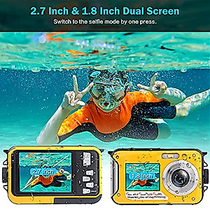 S & P Safe and Perfect Underwater Camera, Waterproof Camera Full HD 2.7K 48MP Waterproof Camera Digital with Dual Screen, 16X Digital Zoom and Self-Timer Yellow