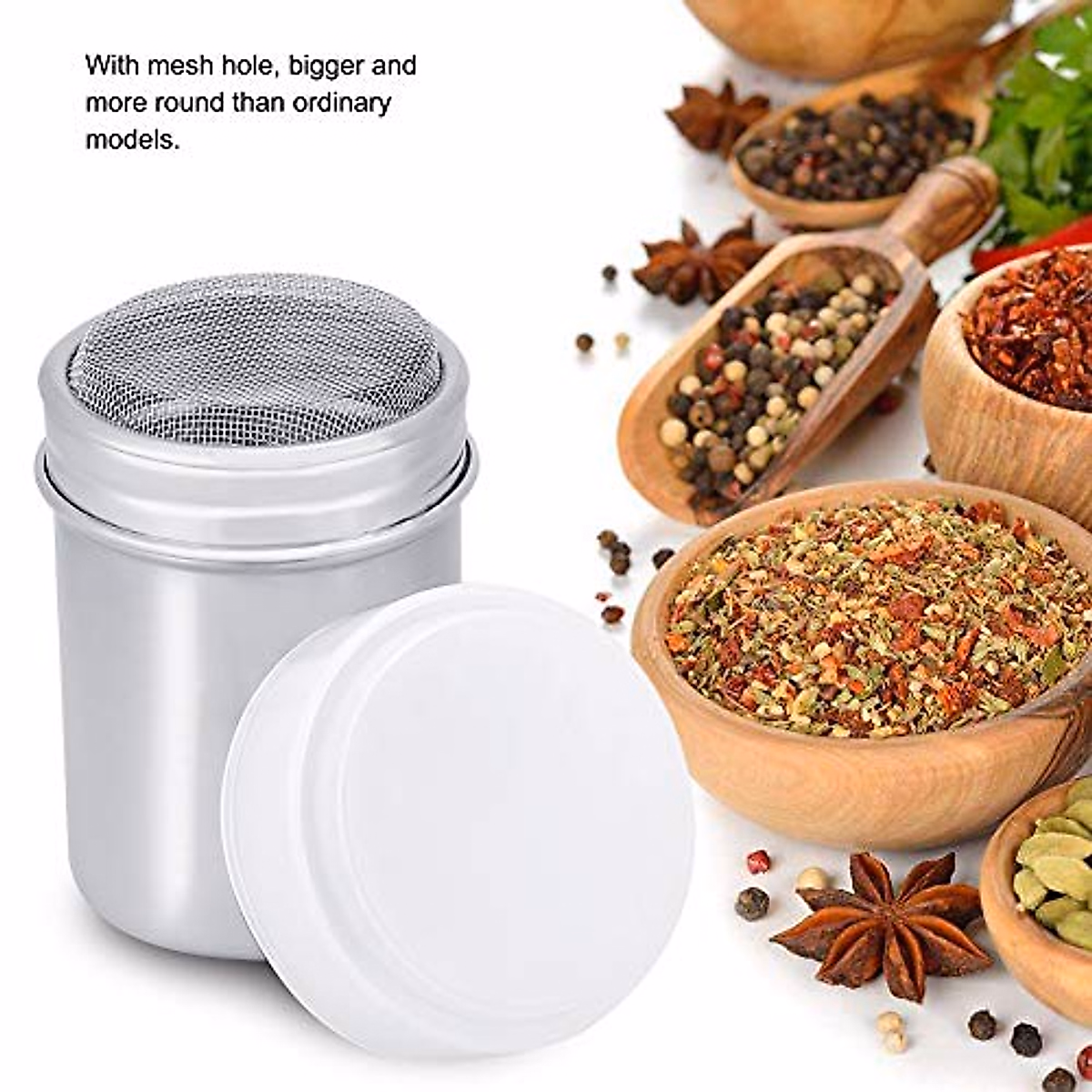 Sugar Pepper Shaker Pepper Shaker, Powder Shaker, Cocoa Powder Shaker Spice Shaker, for Home for Kitchen (304 small concave mesh)