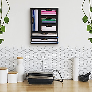 Easy to Clean Foil & Plastic Wrap Dispenser, Ziplock Bag Storage Organizer (Modern Edition) | Suitable for Kitchen Drawer, Sandwich, Gallon, Quart, etc. (Black)