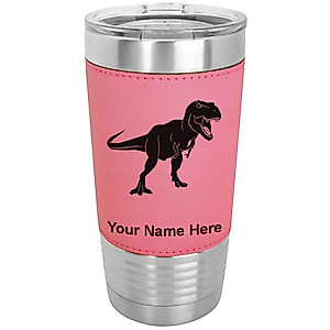 LaserGram 20oz Vacuum Insulated Tumbler Mug, Tyrannosaurus Rex Dinosaur, Personalized Engraving Included (Faux Leather, Pink)
