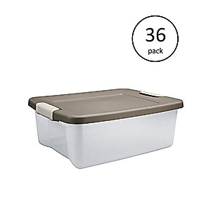 Sterilite 25 Qt. Shelf Tote Driftwood Lid Clear Base w/Platinum Latches(36 Pack)