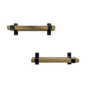 del Hutson Designs 20" Industrial Grace Wrap Bracket Farmhouse Solid Natural Pine Wood Wall Mount Display Ledge Floating Shelf, Dark Walnut (Set of 2)