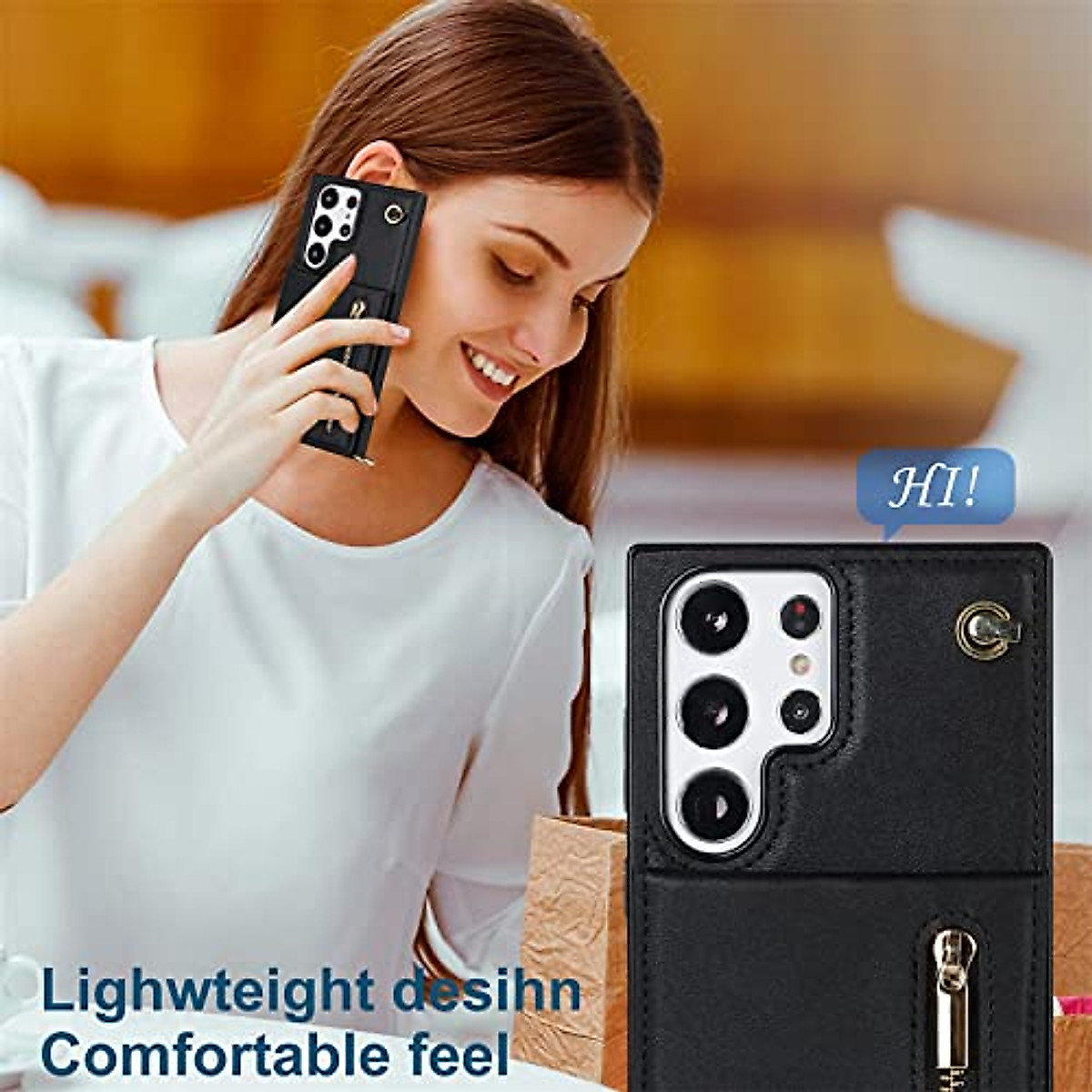 Tncavo Crossbody Wallet Case for Samsung Galaxy S23 Ultra for Women, RFID Blocking Card Holder PU Leather Zipper Handbag Purse Phone Cover with Lanyard Strap for Samsung Galaxy S23 Ultra XKL Black