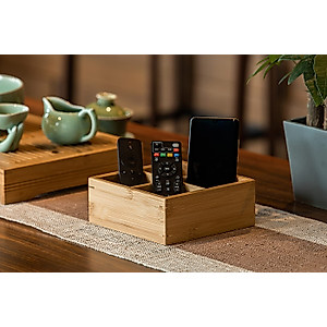 GOBAM Bamboo Tie Box, 4 Compartments - Tie Organizer for Drawer - Storage Box Organizer for Men, Pocket Square, Neck ties, Keys, Tie Clips & Cufflinks - Natural