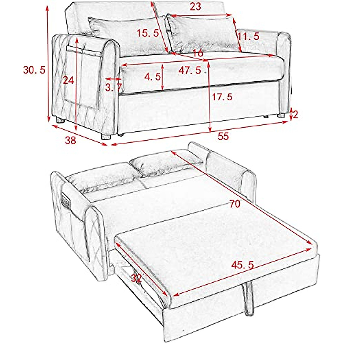 ERYE Blue Velvet 2 Pillows Side Pockets, 55"