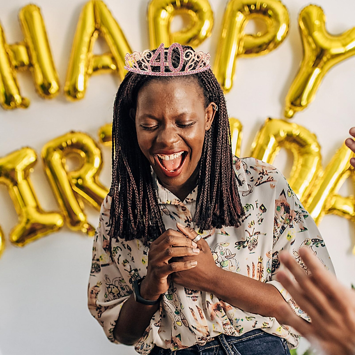 FRCOLOR 40th Birthday Tiara Crystal Rhinestone Crown Princess Crown and Tiaras for Women(Rose Gold)