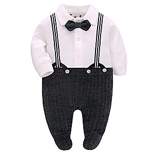 famuka Baby Boy Gentleman Romper Toddler Boys Formal Suit Party Dress One-Piece Wedding Tuxedo 0-24M (D, 0-3 Months)