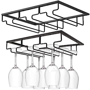 FIAMER Wine Cup Holder Table Decoration Storage Hanger Metal Organizer for Bar Kitchen 3 Rows Stemware Rack Under Cabinet Stainless Steel Hanger Storage Shelf Black