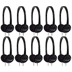 Koss KPH7 Lightweight Portable On-Ear Headphones Bundle (Black, 10-Pack)