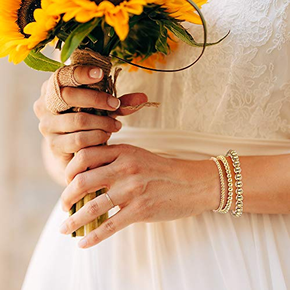 1200 Pieces Beads Ball Round Beads Beaded Spacer Beads Seamless Smooth Loose Ball Beads for Stackable Bracelet Jewelry Craft Making, 8 mm, 6 mm, 4 mm (Gold)