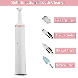 Household Electric Tooth Cleaning Set with 3 Adjustable Modes Teeth Cl𝓮aning Tools for Pl𝒶que C𝒶lculus Remover (Basic-Pink-AA Battery Powered)