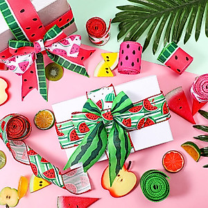 6 Roll 30 Yard Summer Wired Ribbon 2.5 Inch Watermelon Print Wired Edge Ribbons DIY Stripe Watermelon Ribbon Burlap Fruit Ribbon Roll Gift Wrapping Ribbon for Wreath Craft Baby Shower Party Decoration