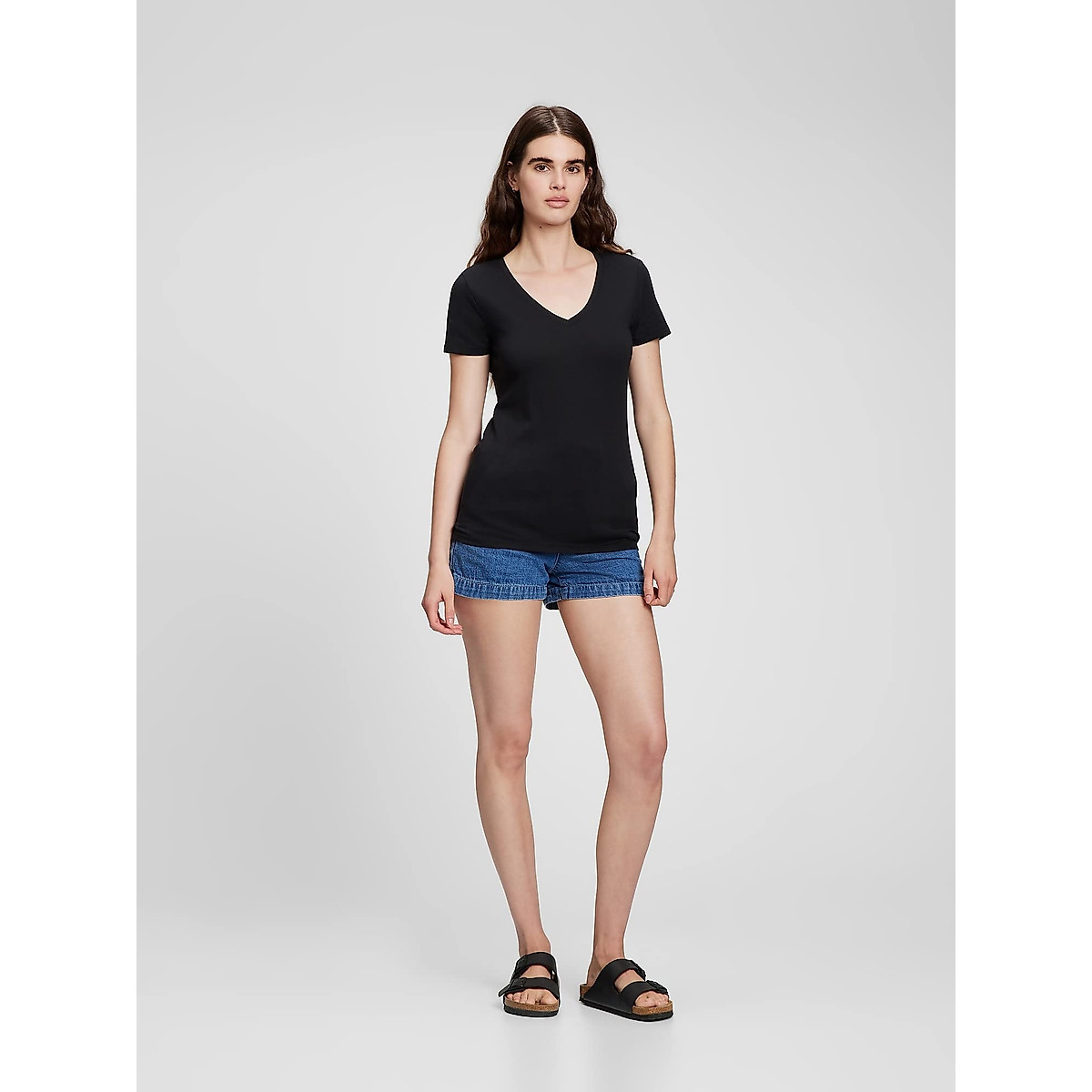 GAP Womens Favorite V-Neck T-Shirt T Shirt, True Black 2 Pack, Large US