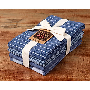 Kitchen Towels 100% Cotton Blue Dish Towels, Hand Towels, Tea Towels Flat, Terry, Waffle and Herringbone Dish Towels for Drying Dishes, 28 in x 16 in