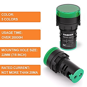 GASHER 110V 20mA Energy Saving Indicator Light Mounting Hole Size 22mm (7/8 Inch) Green 10 Pcs