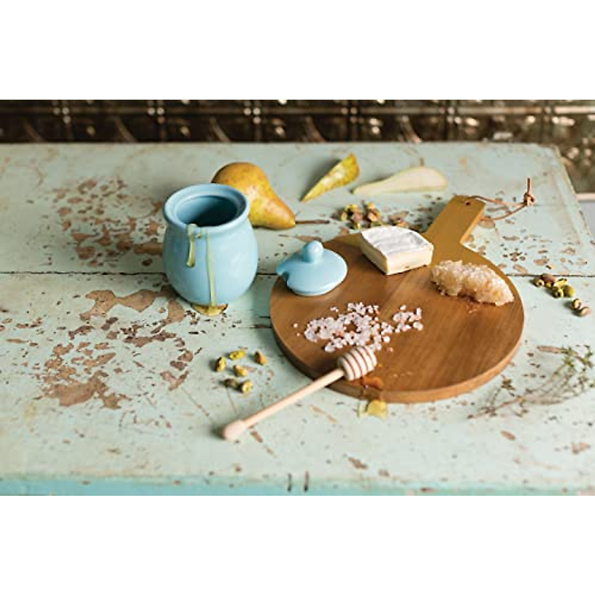 Now Designs Honey Pot with Wood Honey Dipper, Eggshell Blue
